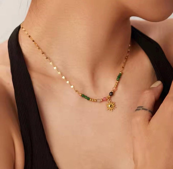 Apollo Necklace | Sun God Pendant with Natural Stones